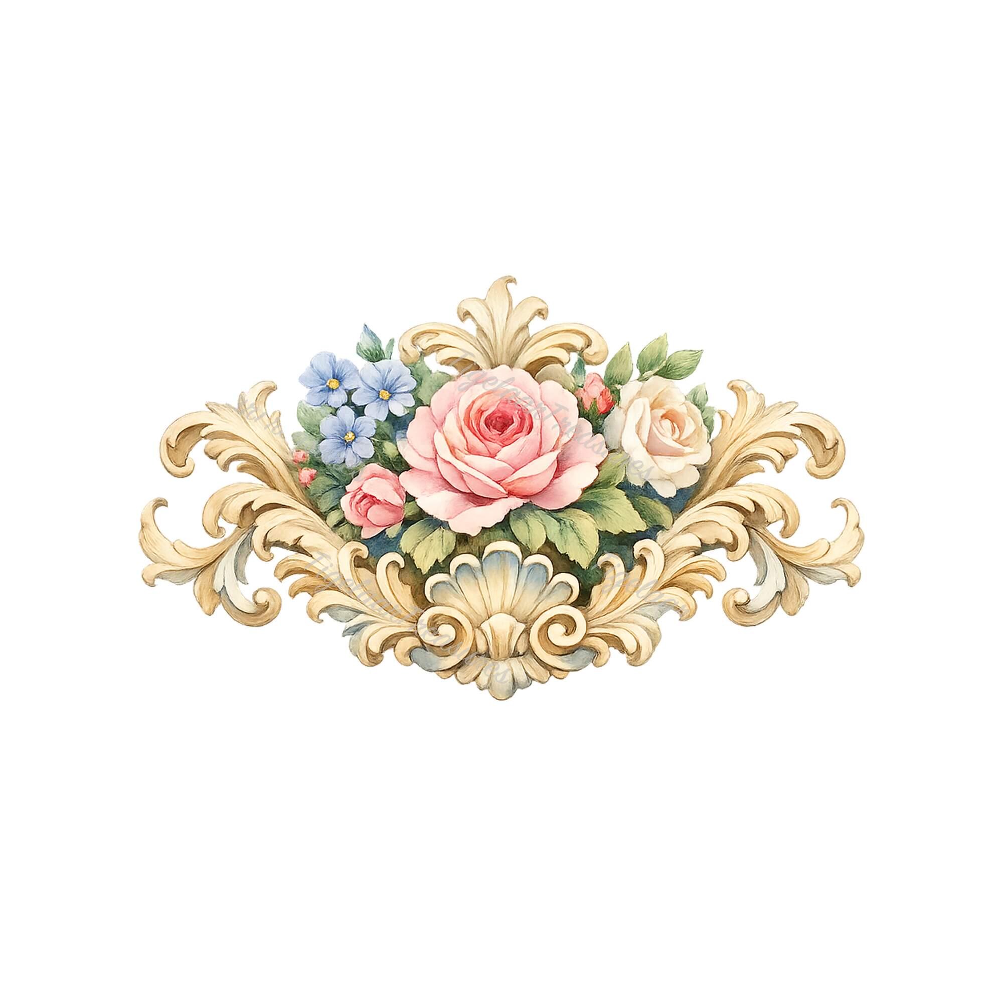 20 Rococo Icons Clipart – Exquisite Watercolor Png Collection, Charming ...