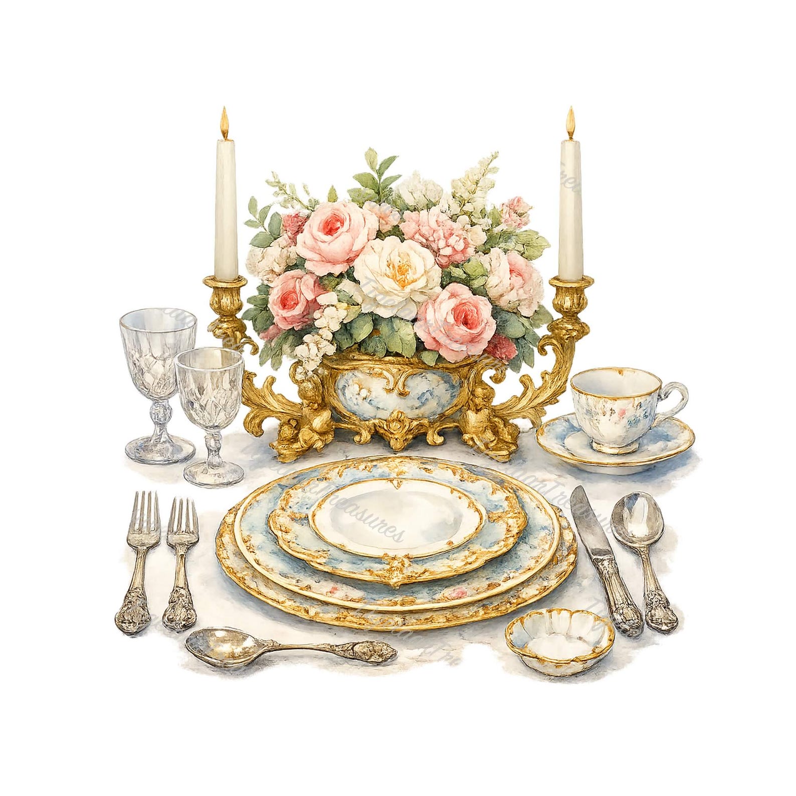 20 Rococo Icons Clipart – Exquisite Watercolor Png Collection, Charming ...