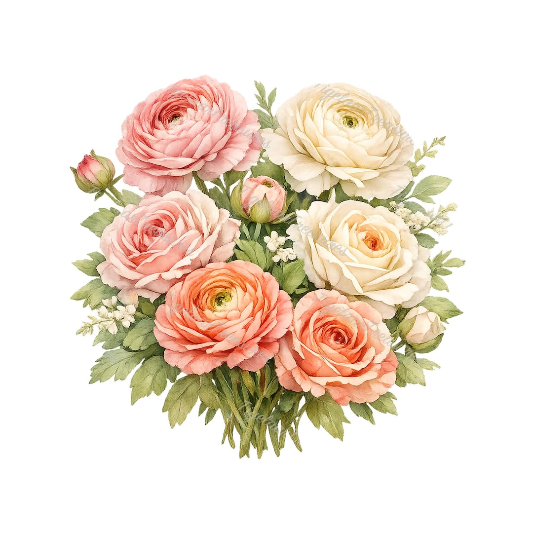 20 Ranunculus Clipart – Lush Watercolor Flowers Pack, Invitations ...