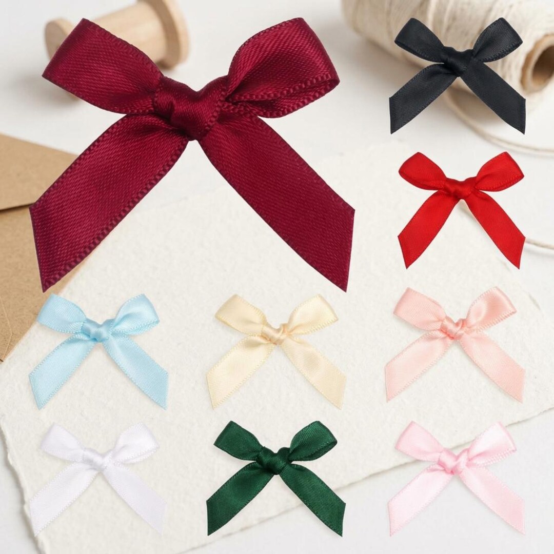 1cm Satin Ribbon Bows, Small Pre-tied Bow Appliques for DIY Crafts ...