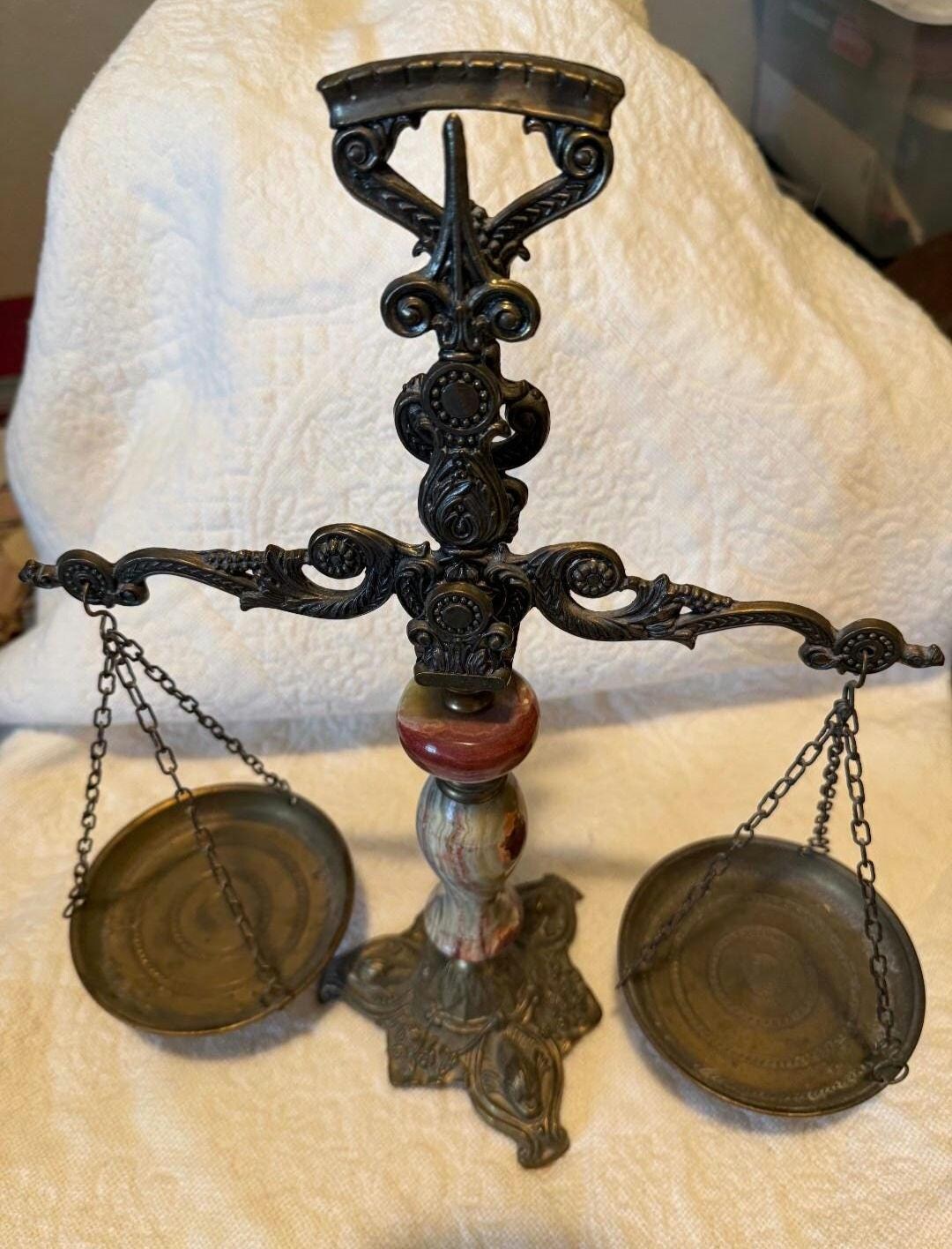 Antique Italian Brass Balance Scale | Marble Column, Justice Decor - Etsy