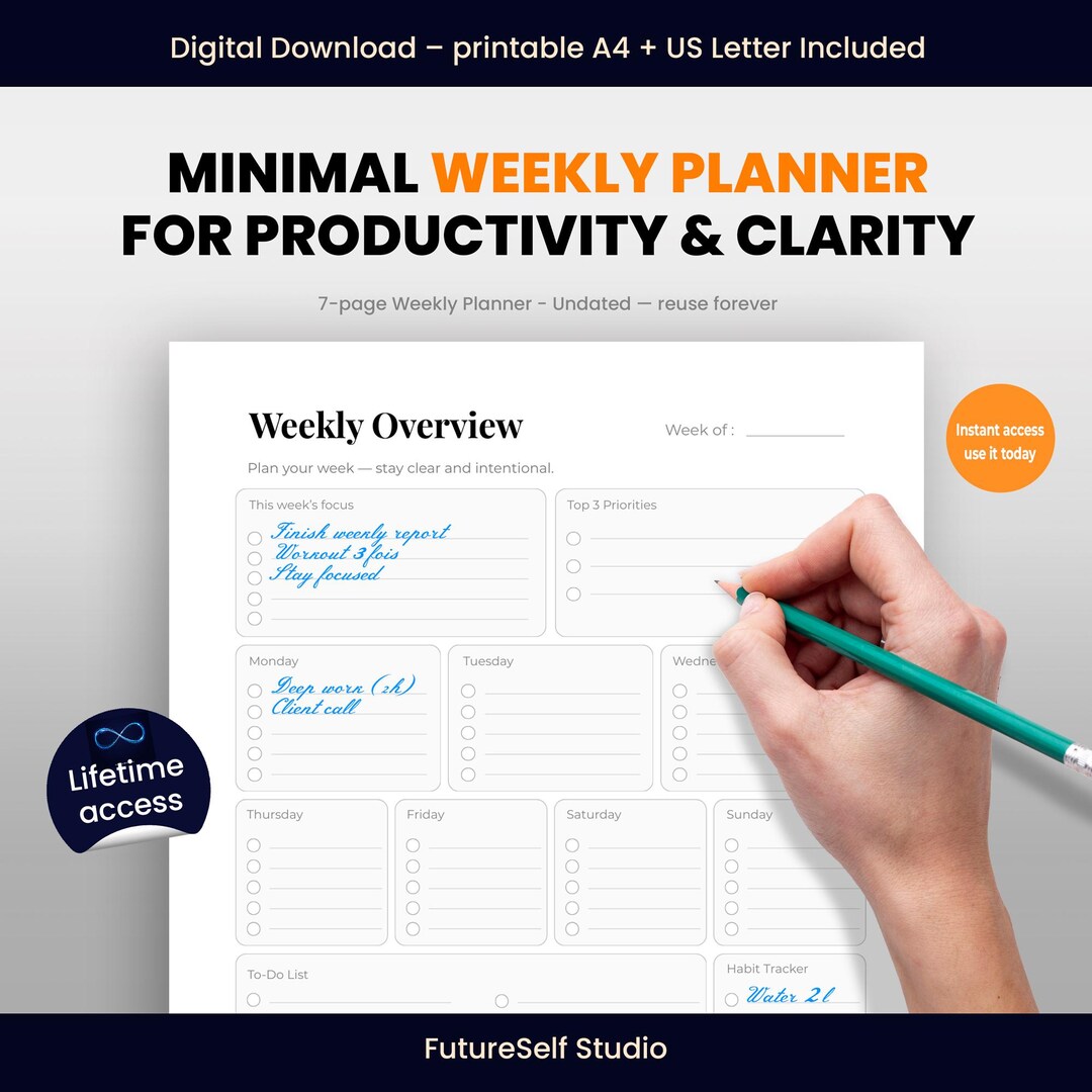 Minimal Weekly Planner Printable | Undated Organizer (digital Download ...
