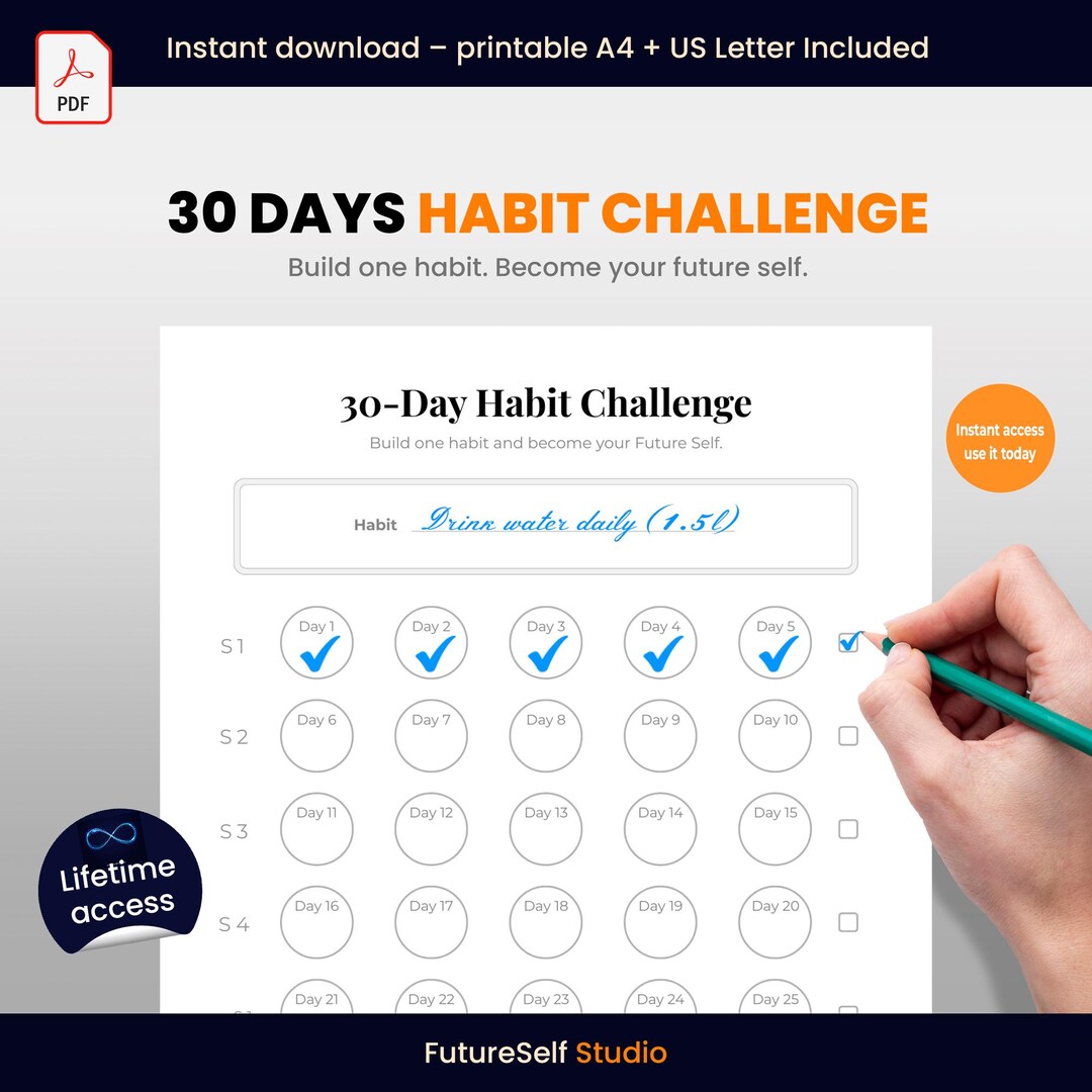 30-day Habit Tracker Printable | Minimalist Self Improvement (PDF A4/US ...