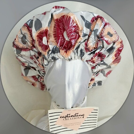 Jumbo Red Floral Shower Cap Vinyl Conditioning Cap Shower | Etsy