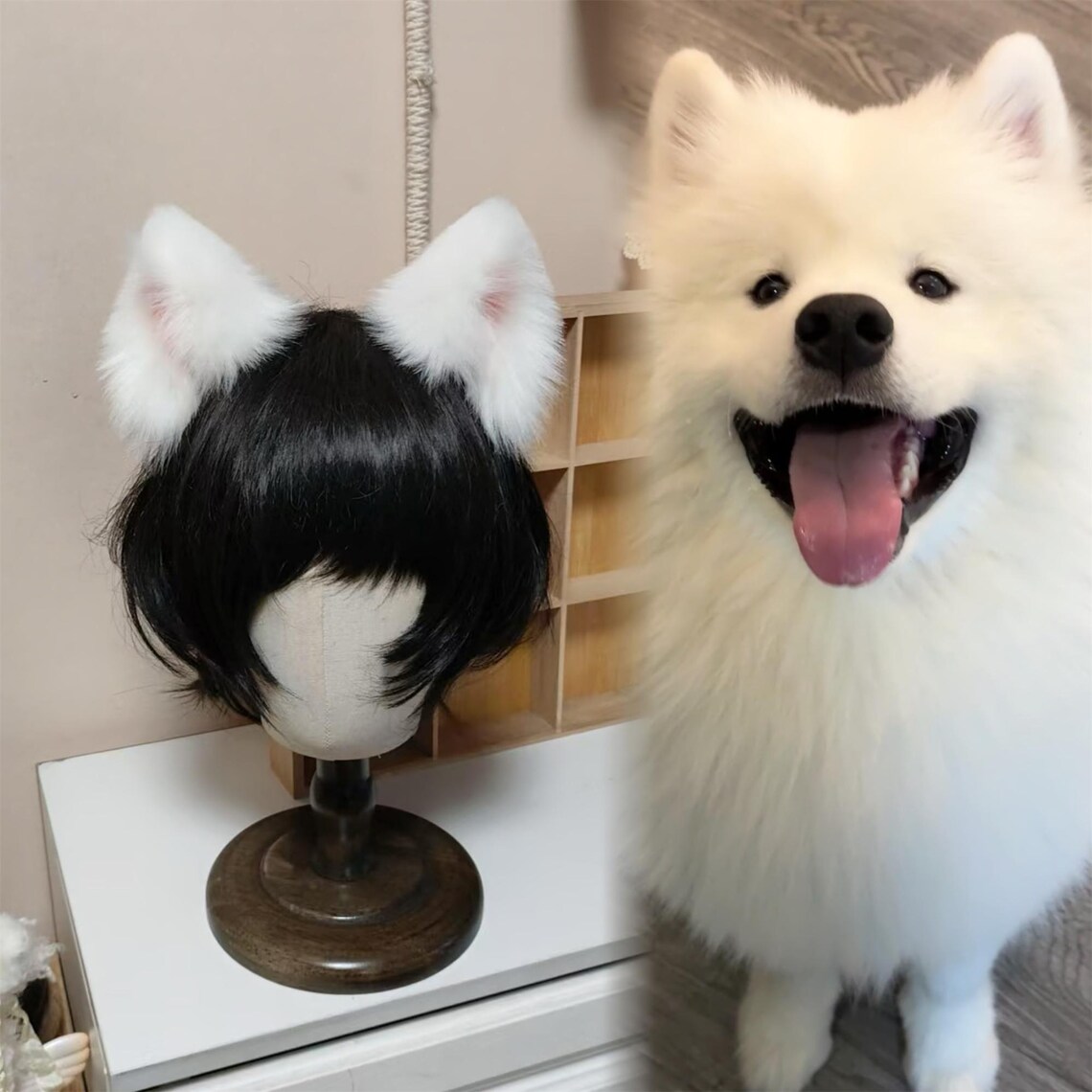 White Samoyed Dog Ears Headband, Cosplay Samoyed Dog, Furry White Dog ...