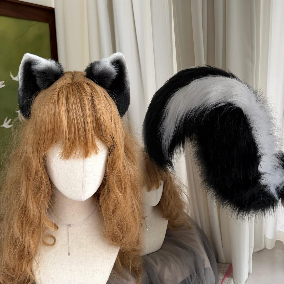 Skunk Ears and Tail Kit, Custom Available, Cosplay Skunk, Black White ...