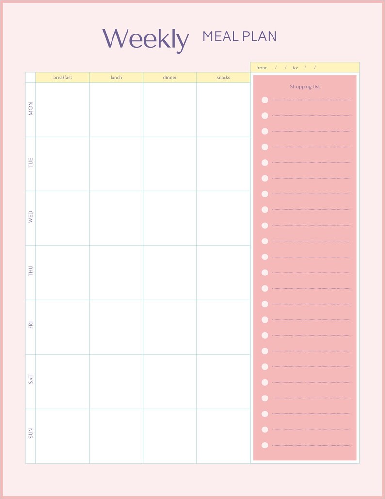 Weekly Meal Plan and Grocery List for Busy Moms - Etsy