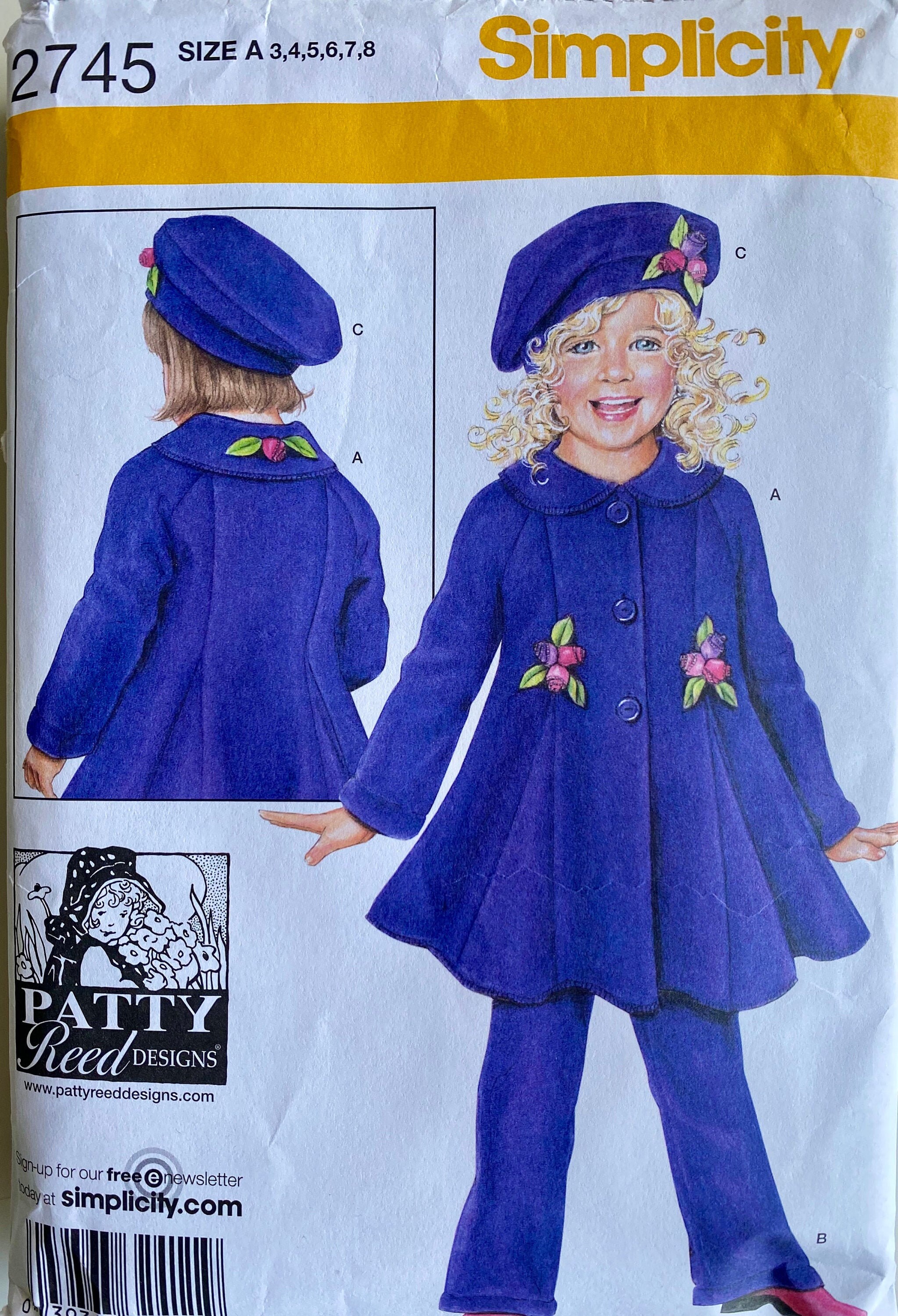 Simplicity 2745 A 3,4,5,6,7,8 Patty Reed Designs Sewing Pattern Girl's ...