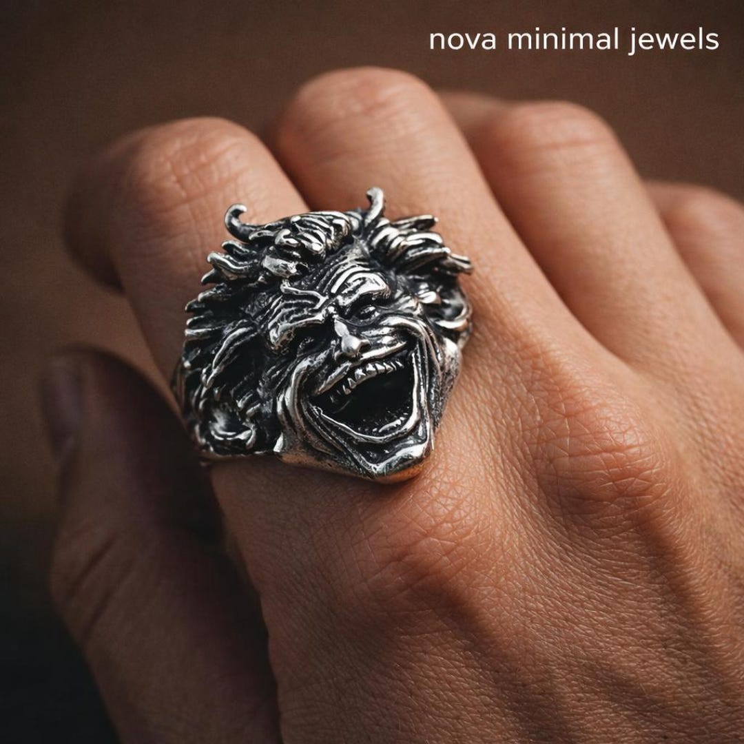 Gothic Demon Face Ring, Silver Horror Ring, Screaming Skull Ring, Dark ...