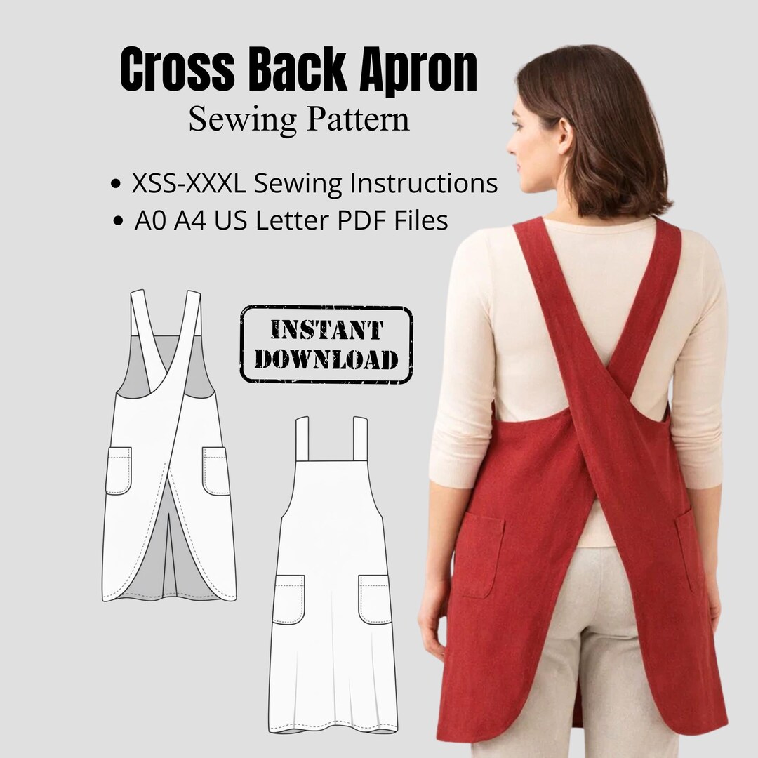 Cross Back Apron Sewing Pattern PDF, Apron Pattern With Pockets ...