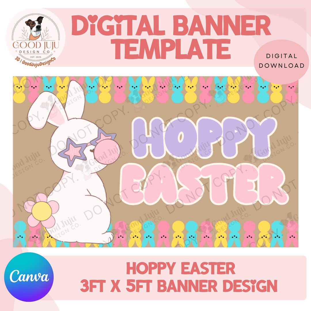 Hoppy Easter Banner Design Template - Editable, 3x5 - Etsy