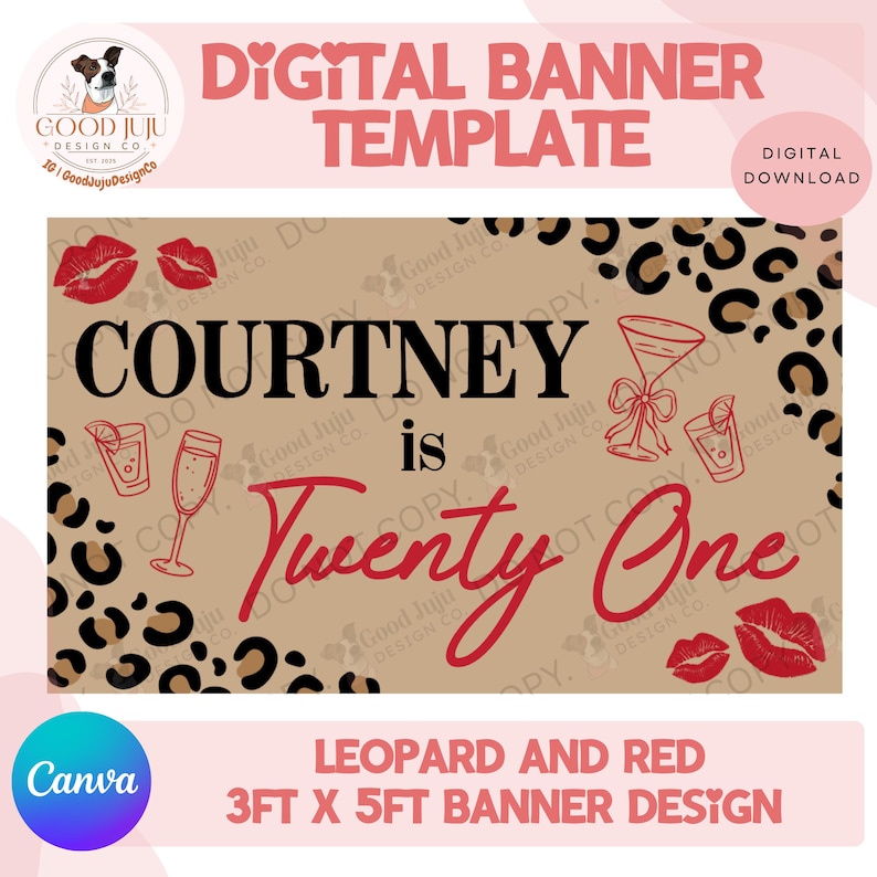 Leopard and Red Birthday Banner Design Template - Editable, 3x5 - Etsy