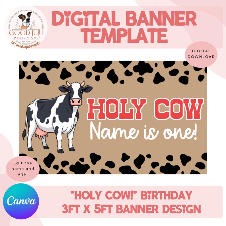 Holy Cow Birthday Banner Design Template - Editable, 3x5 - Etsy