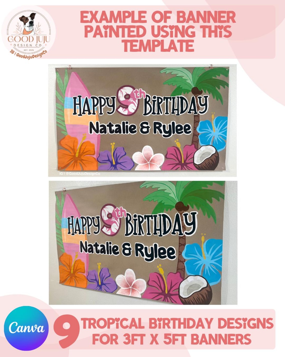 9 Tropical Birthday Banner Design Templates - Editable, 3x5 - Etsy