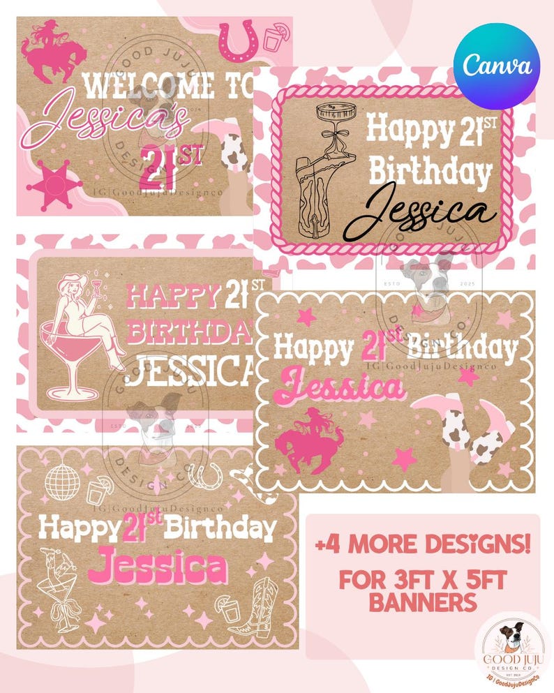 9 Cowgirl Birthday Banner Design Templates - Editable, 3x5 - Etsy