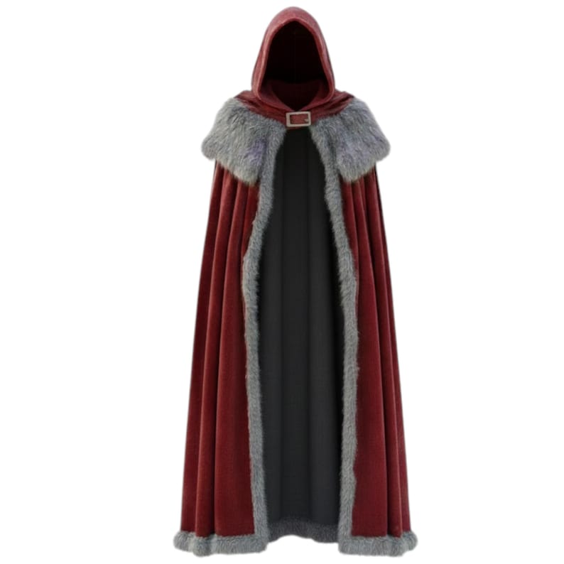 Red Hooded Cloak With Faux Fur Trim:medieval Fantasy Cape Gothic Winter ...