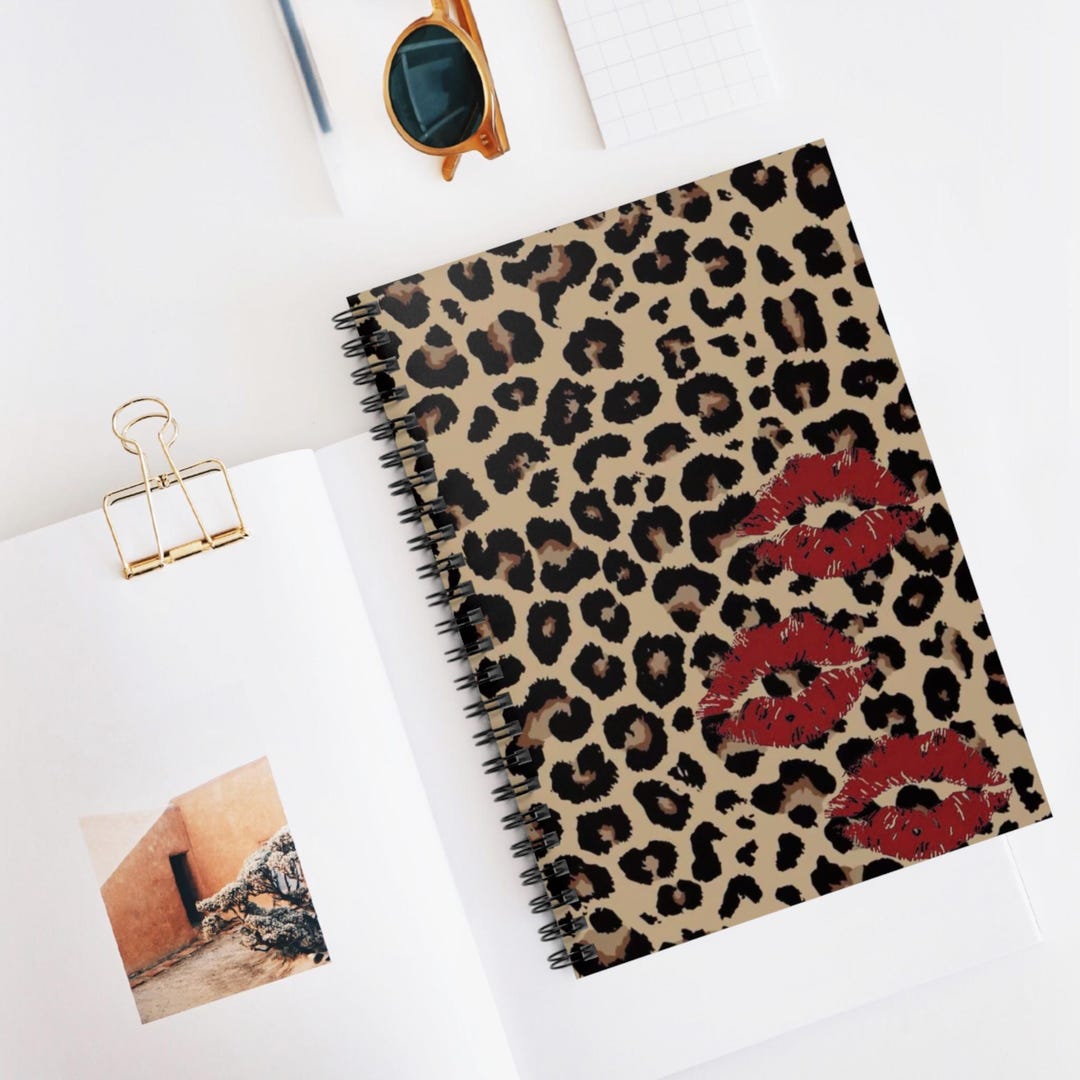 Leopard Print W/ Lipstick Kisses Spiral Notebook - BADDIE VIBES - Etsy