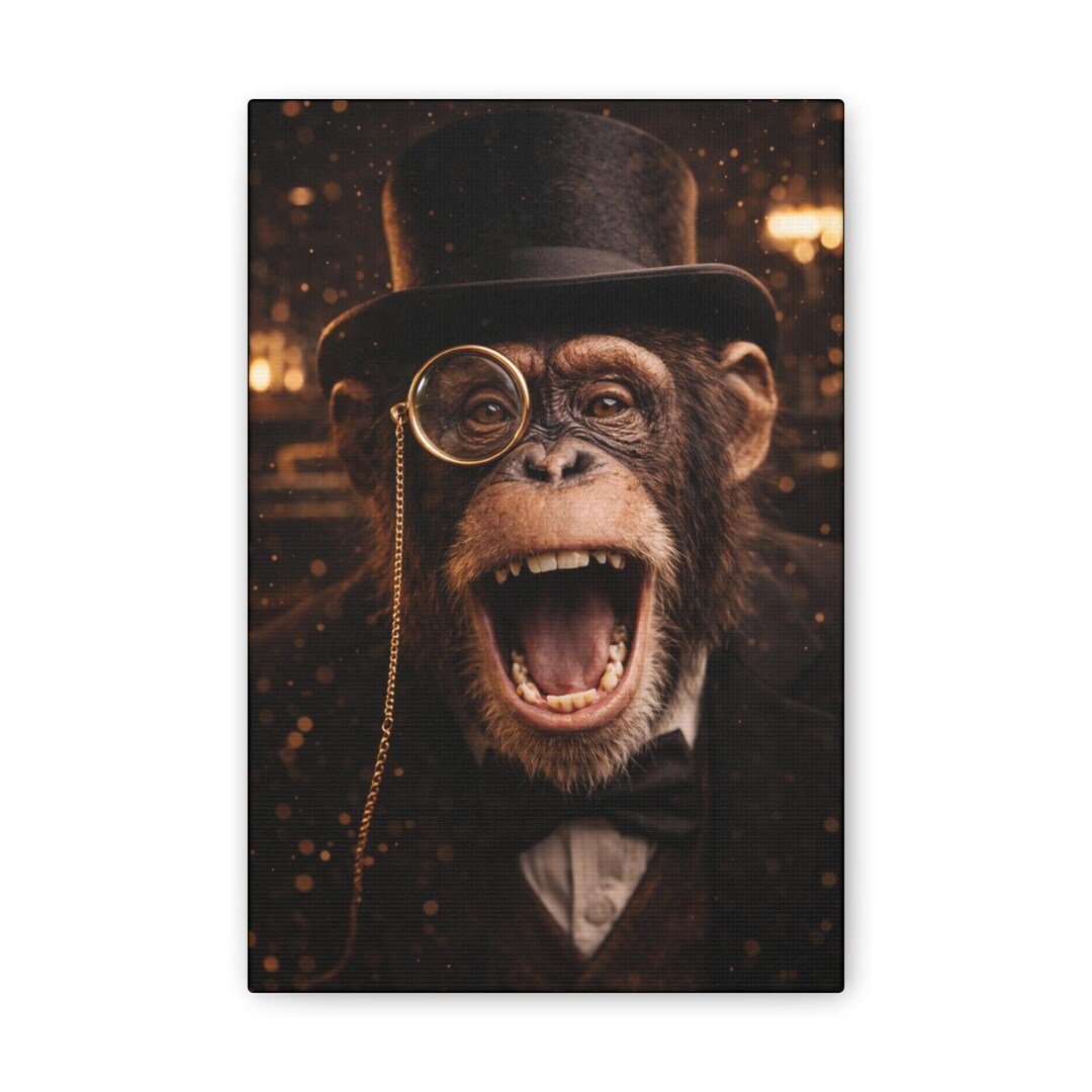 Laughing Chimp With Monocle Canvas - Etsy