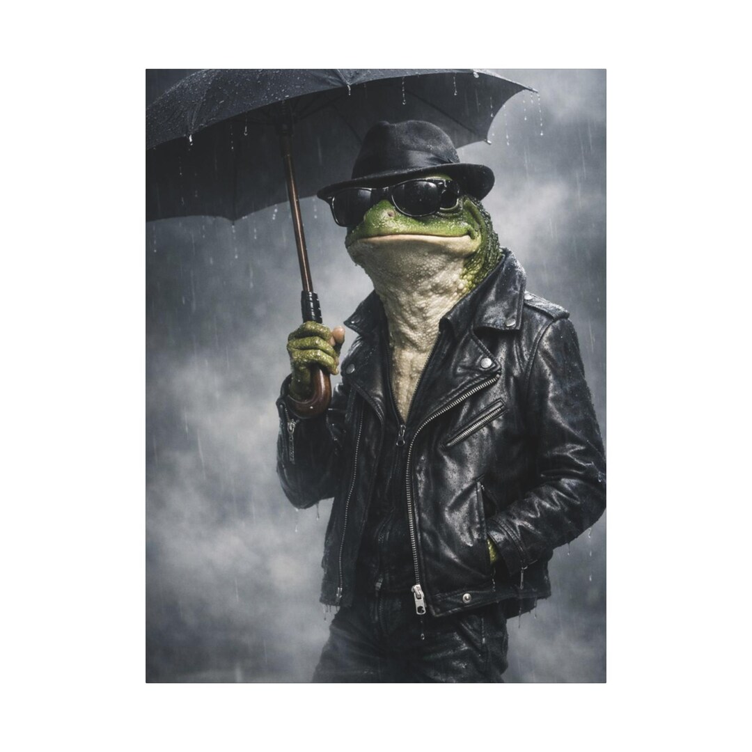 Moody Rainy Frog in Leather Jacket Canvas Matte Wall Art | Canvas - Etsy