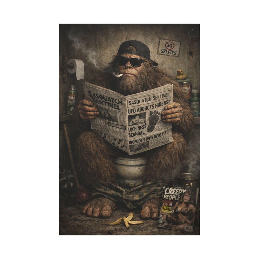 Sasquatch Reading Newspaper Canvas Matte Stretched Wall Art - Etsy
