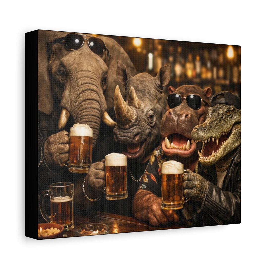Funny Animal Bar Canvas Art, Party Wall Decor, Unique Gift for Animal ...