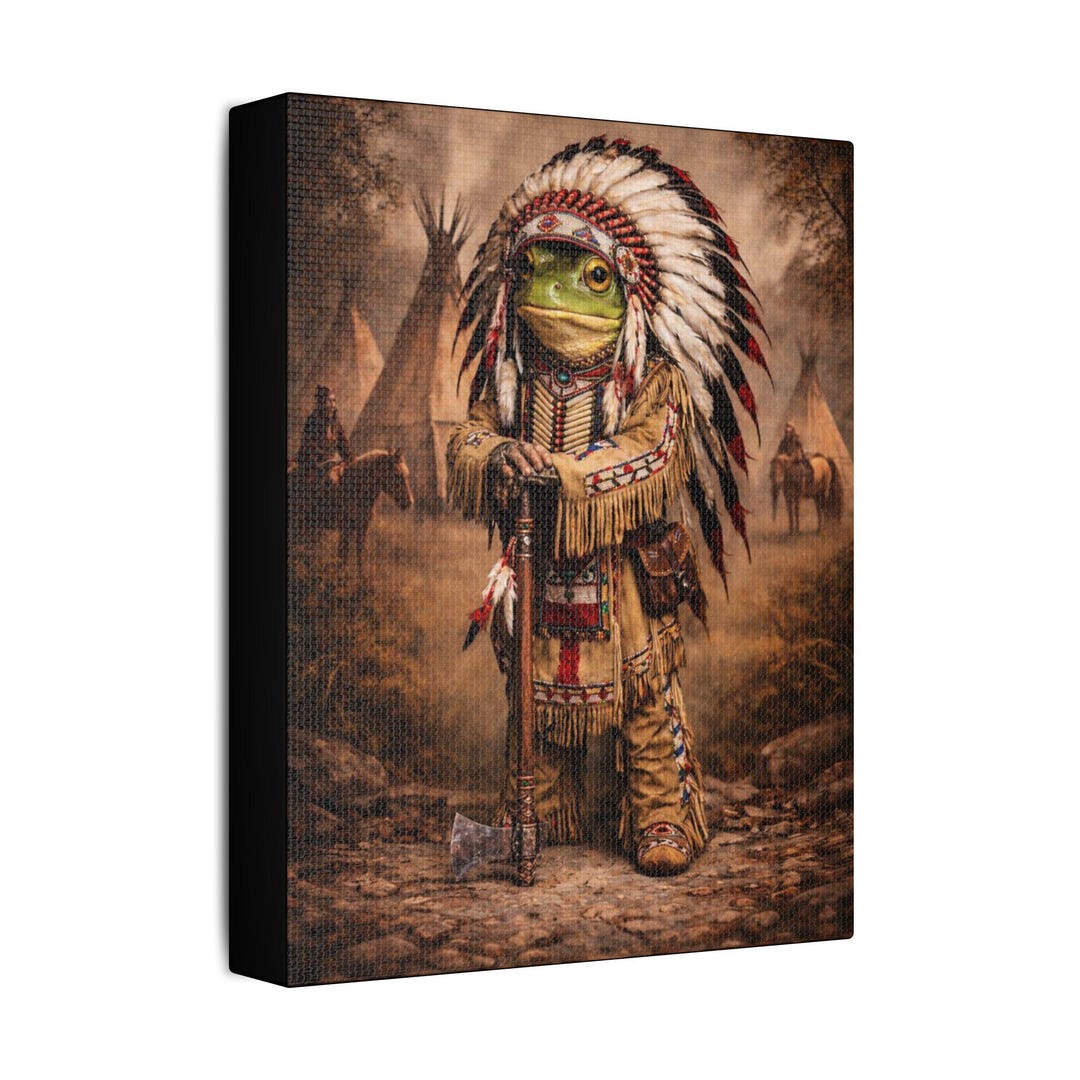 Native Chief Frog Satin Canvas Print - Etsy
