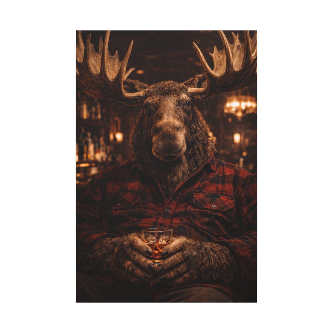 Moose in Flannel Canvas - Etsy