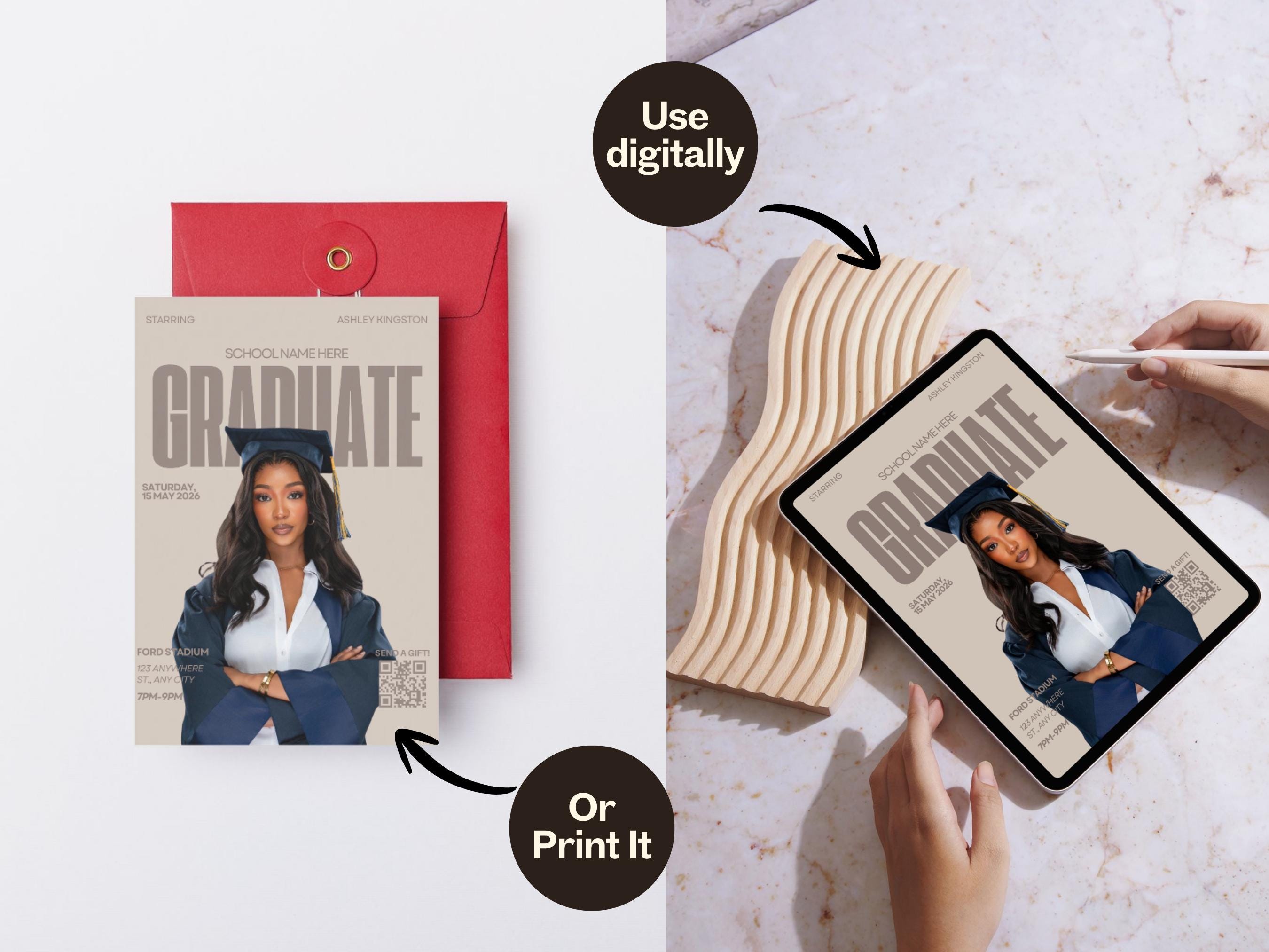 Beige Magazine Style Graduation Invite | Class of 2026 Editable ...