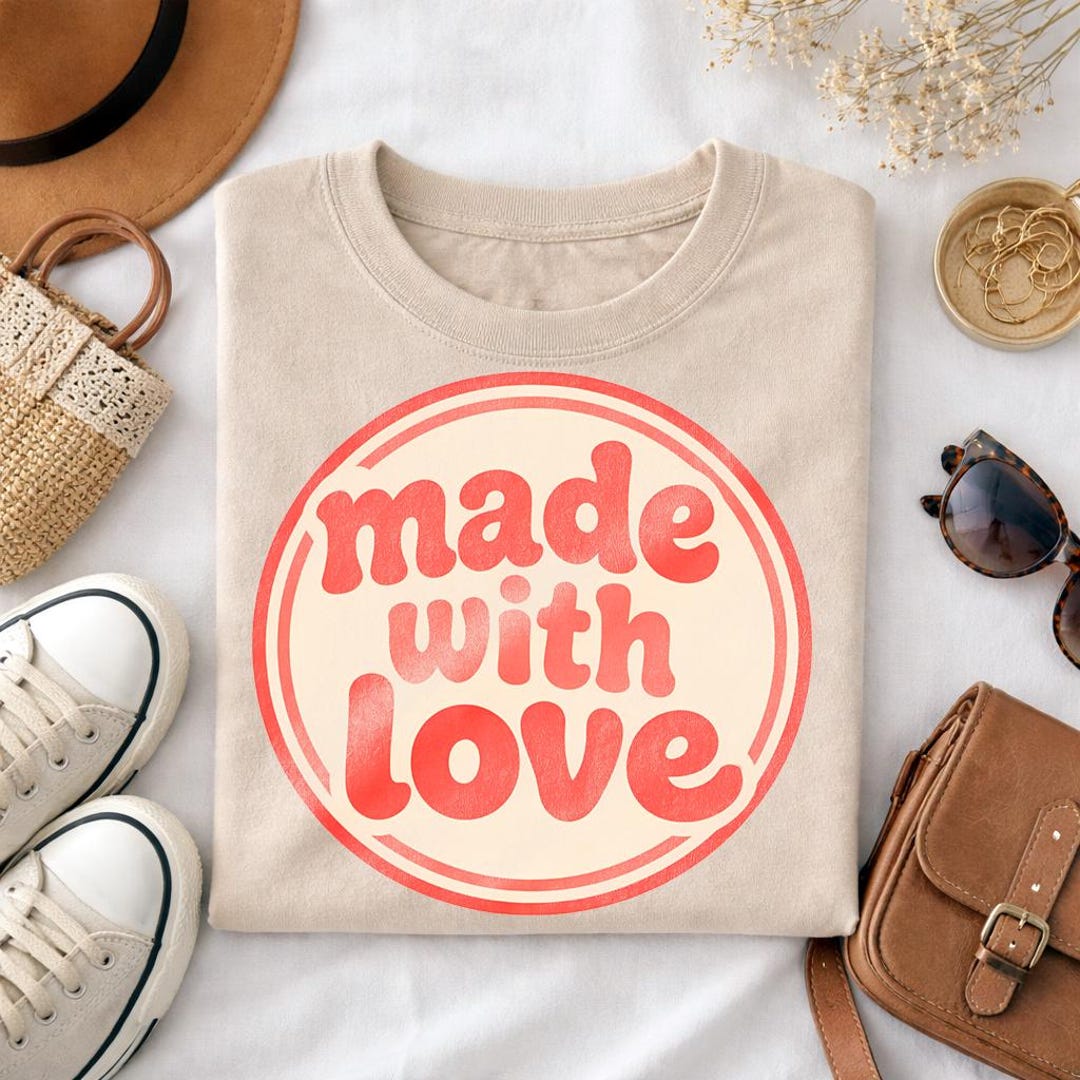Made With Love PNG Digital Download, Cute Rounded Typography POD Design ...