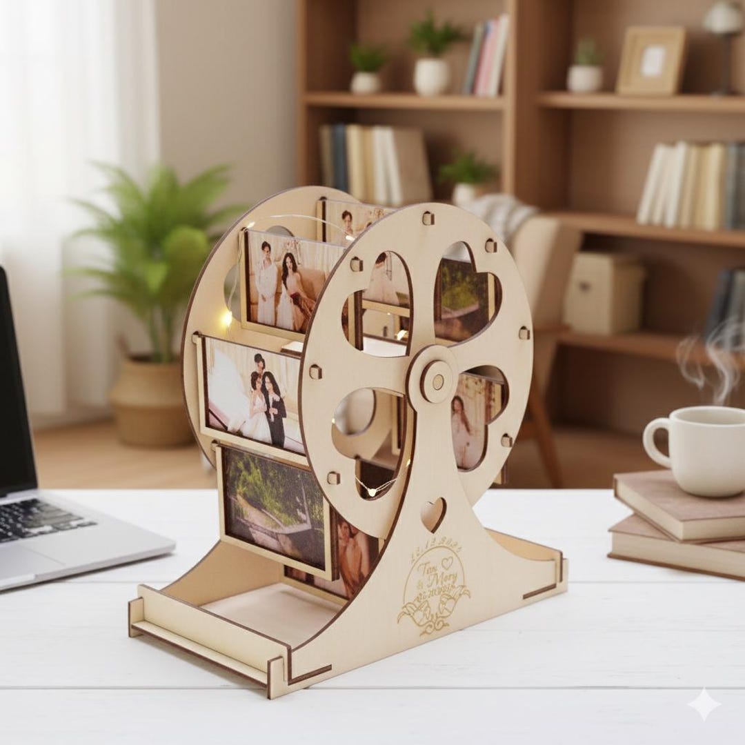Personalized Wooden Ferris Wheel Photo Frame - Custom Engraved Rotating ...