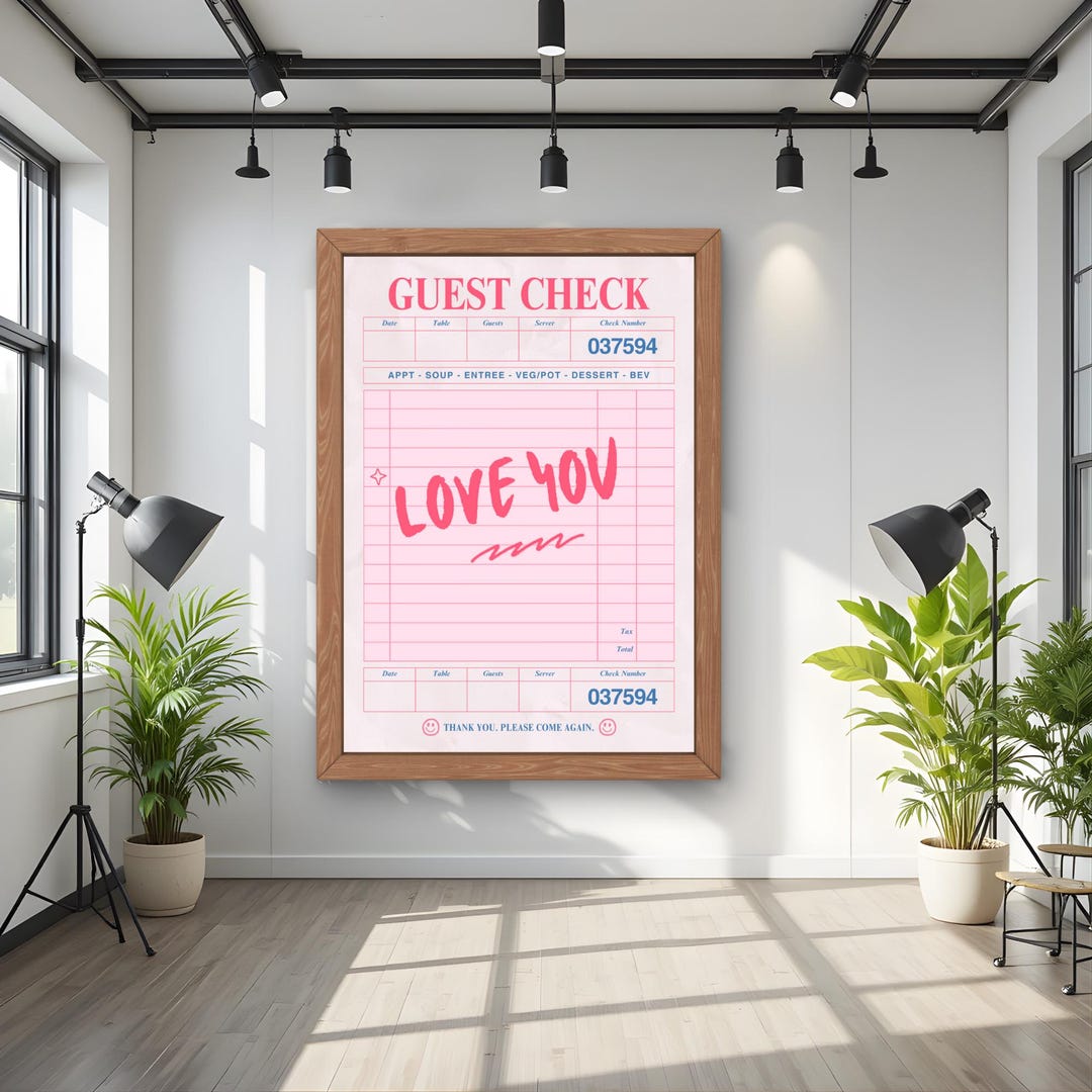 Retro Guest Check Love You Wall Art (digital Download) - Etsy