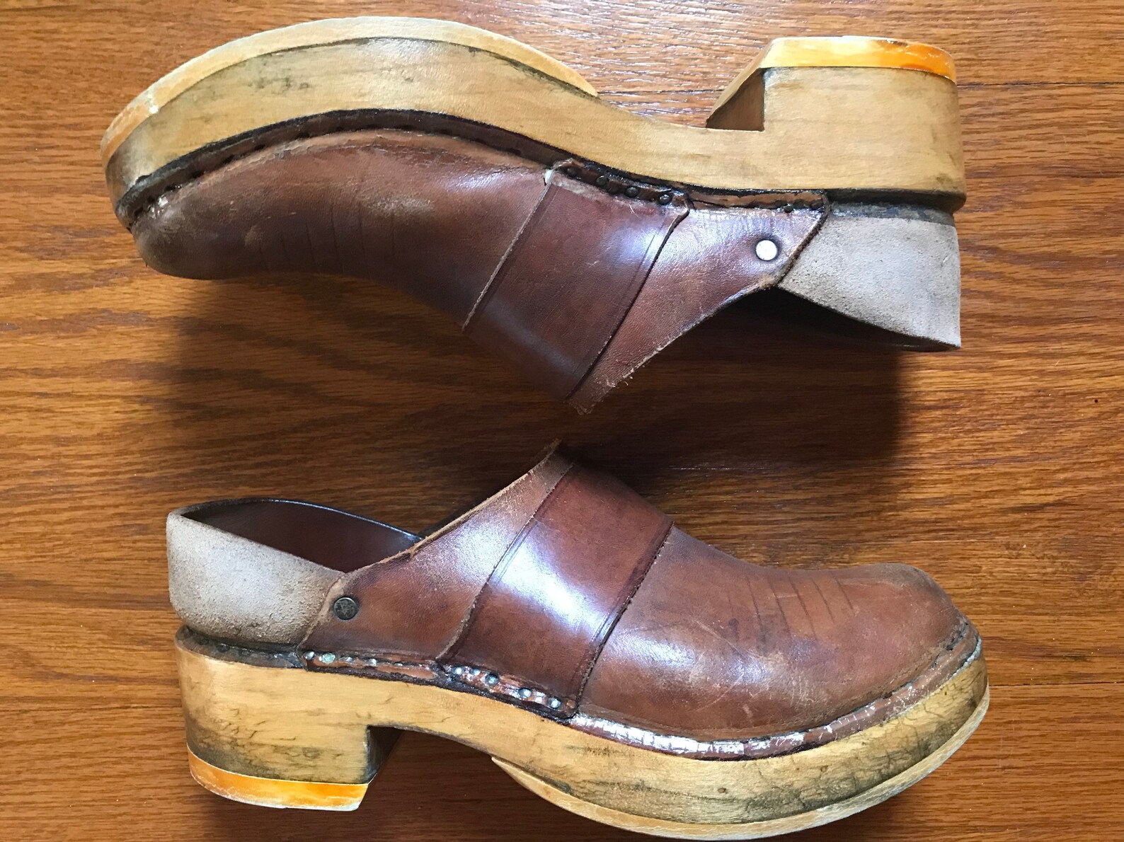 Vtg 60s Handmade Brown Leather and Wood Clogs / Size 9.5 - Etsy