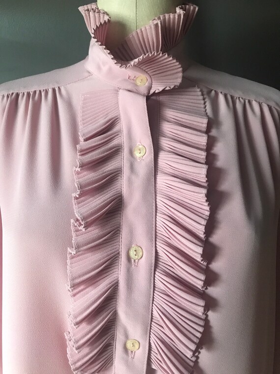 Vtg 70s 80s Blush Blouse / High Neck Ruffle - Gem
