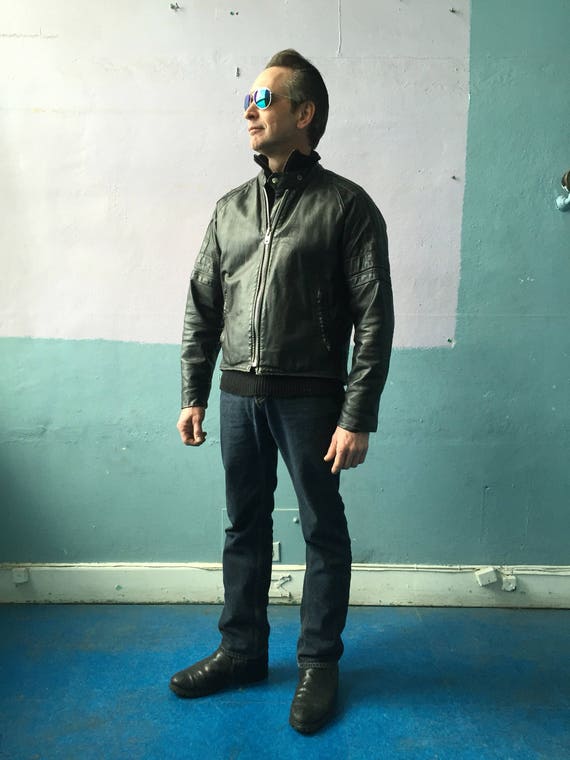Vtg Black Leather / Cafe Racer Style Jacket - Gem