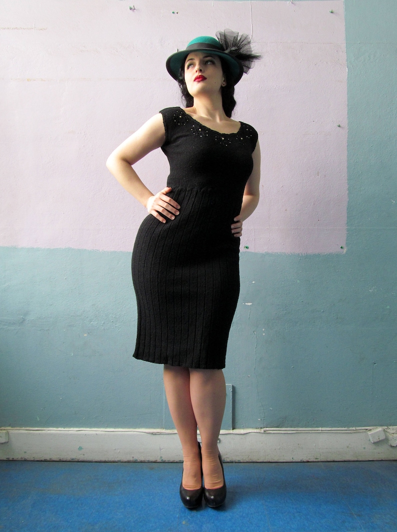 Vtg 40s 50s Knit Dress / Hourglass Bombshell / Curve Hugging - Etsy