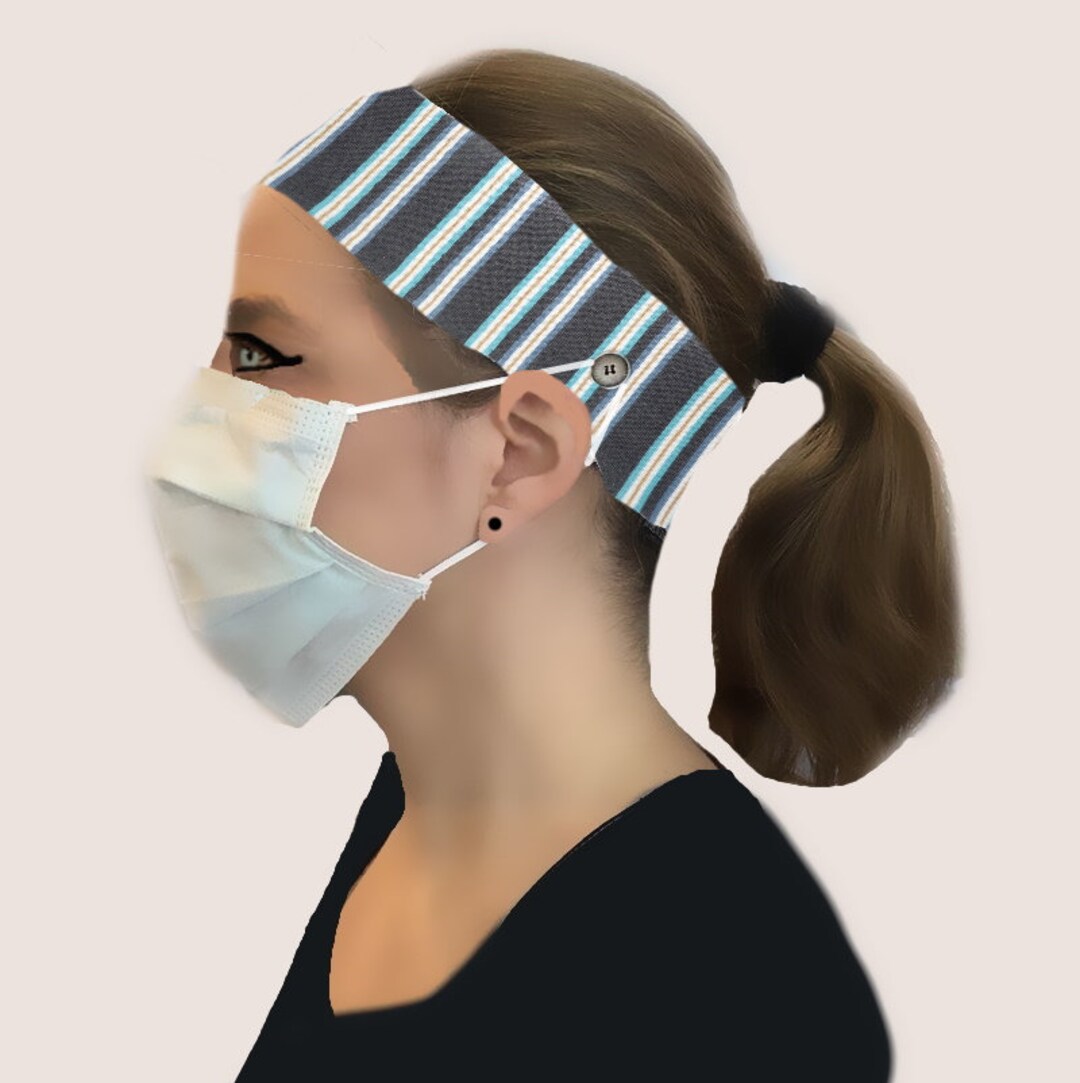 Button Headband for Mask Elastic Relief Ear Saver Striped Headband ...
