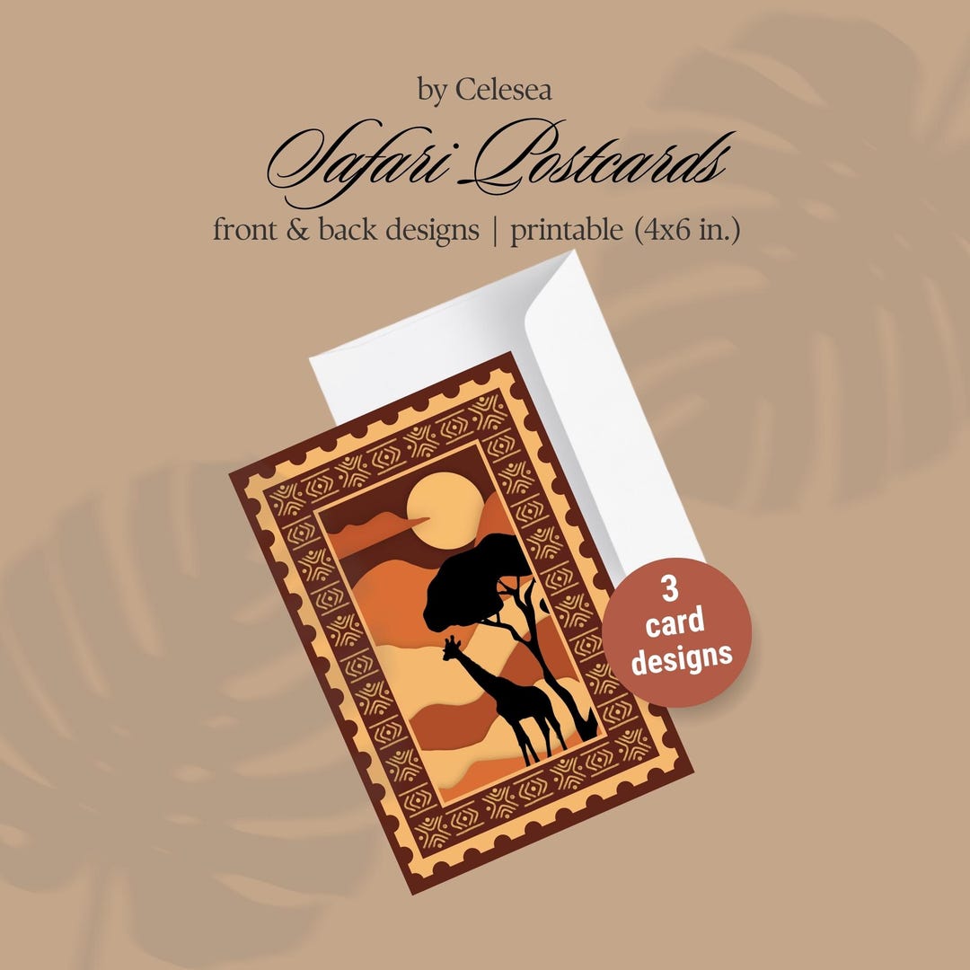 Printable Safari Digital Postcards 3pcs (4x6 In.) - Etsy