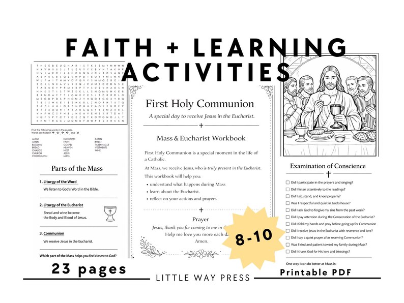Catholic First Holy Communion Workbook Kids 8-10 Printable PDF, Mass ...