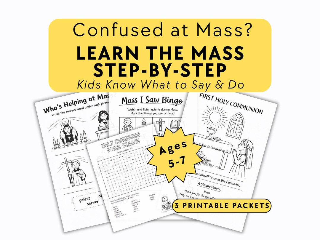 Catholic Mass Learning Activities Kids 5–7 Printable PDF Homeschool ...