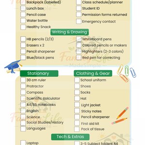 School Supplies Checklist Printable | Back to School List for Kids ...