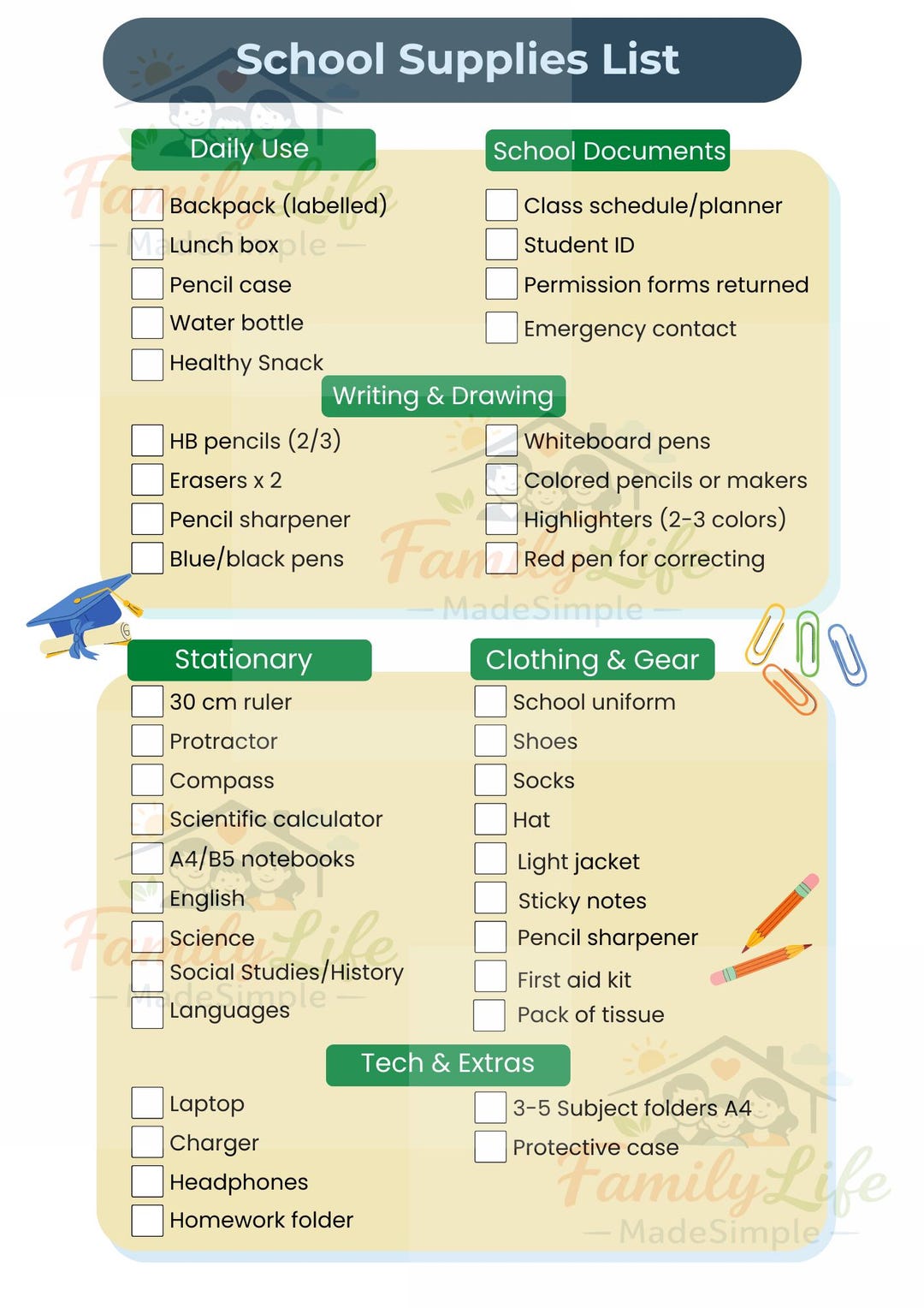 School Supplies Checklist Printable | Back to School List for Kids ...