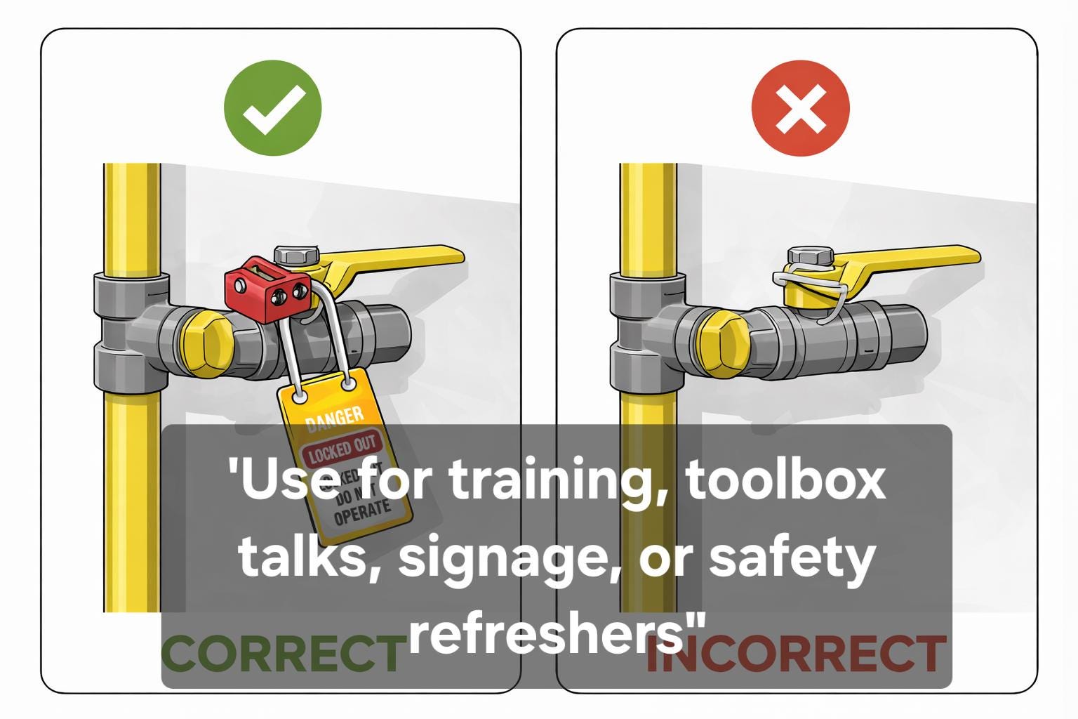 Lockout Tagout Visual Reference – Gas Line on Vs off – Safety Training ...