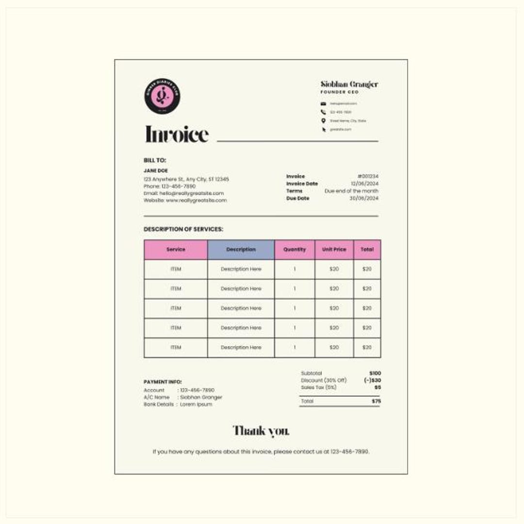 Modern Invoice Template for Small Business Owners | Minimal ...