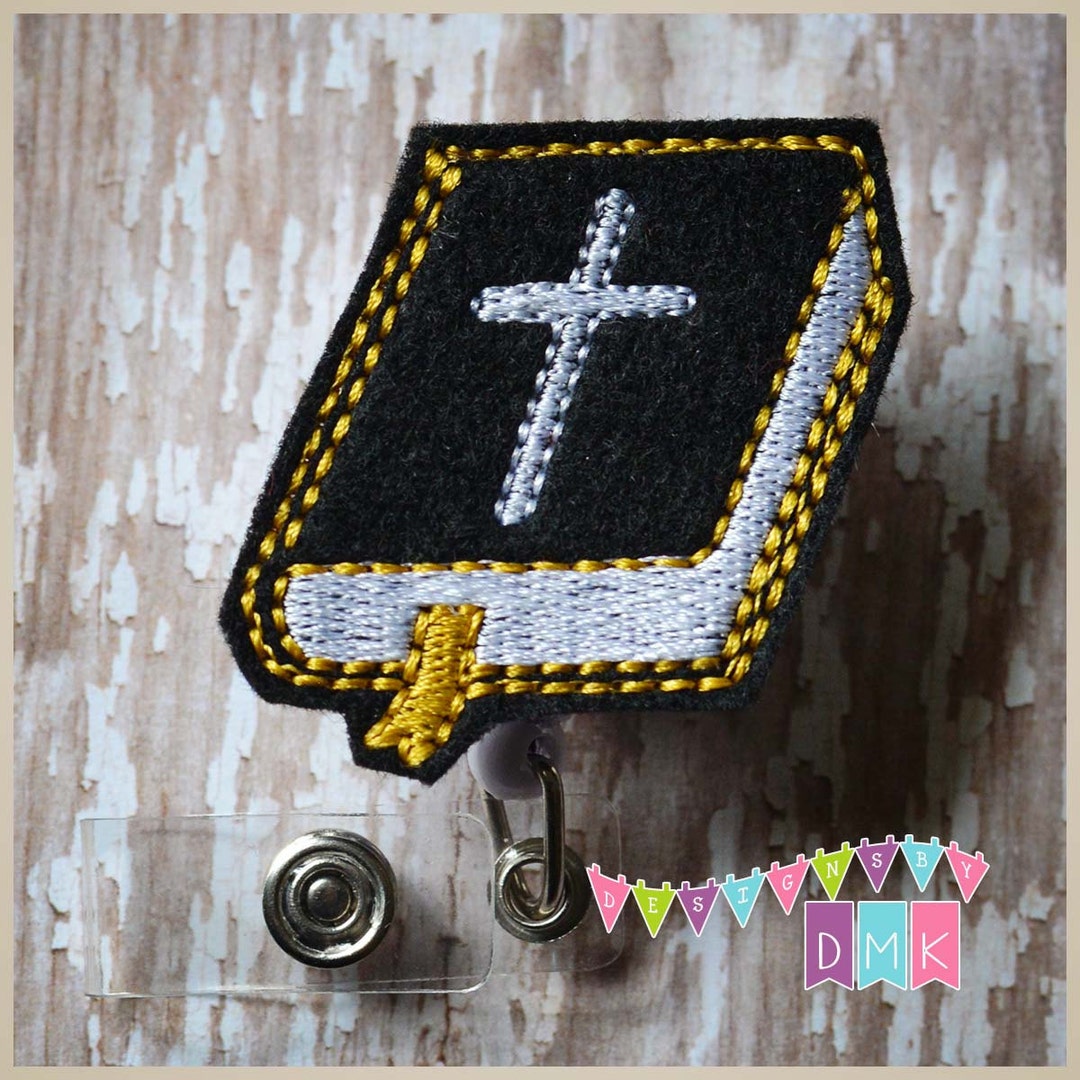 Bible Black With Gold Felt Badge Reel Embroidered - Etsy