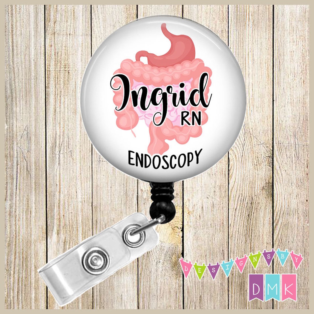 Endoscopy Intestines & Stomach on White Personalized Button Badge Reel ...