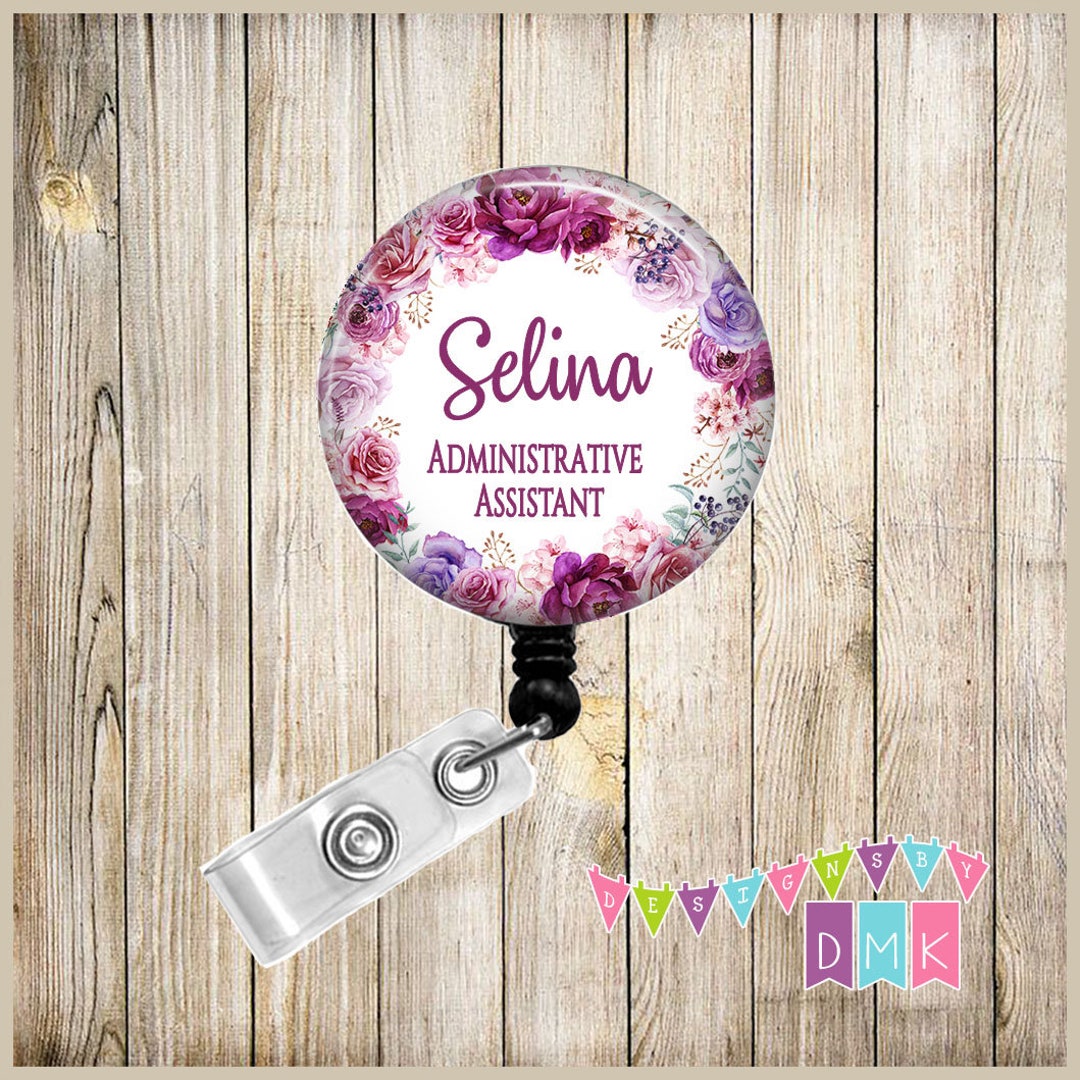 Administrative Assistant - Burgundy Floral - PERSONALIZED - Button ...