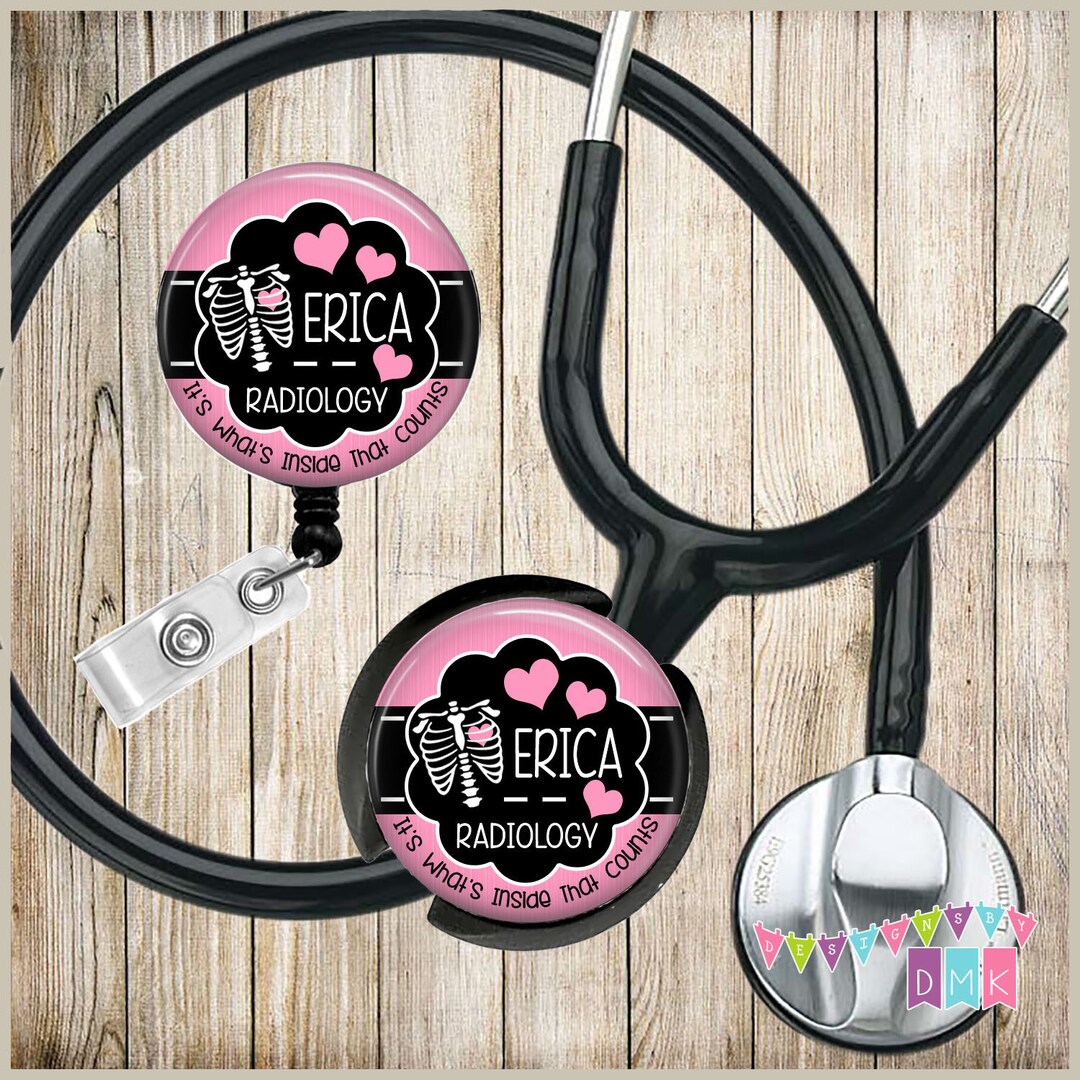 Personalized Chest Xray Pink Radiology COMBO Badge Reel & Stethoscope ...