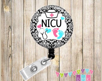 Personalized NICU Baby Feet Damask Button Badge Reel | Etsy