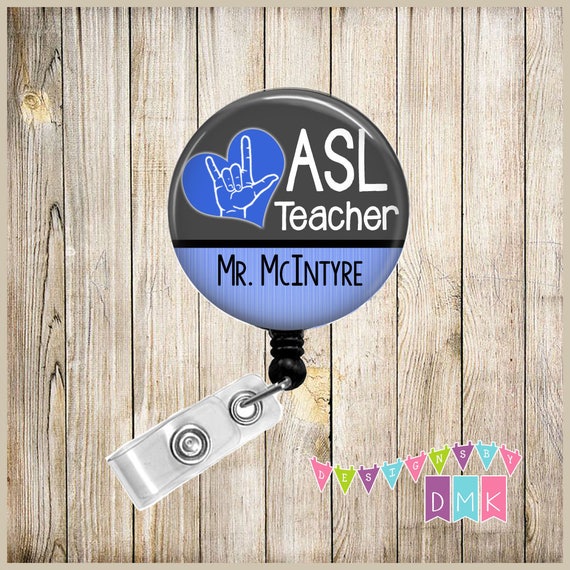 ASL Teacher Sign Language PERSONALIZED Grey & Blue - Etsy
