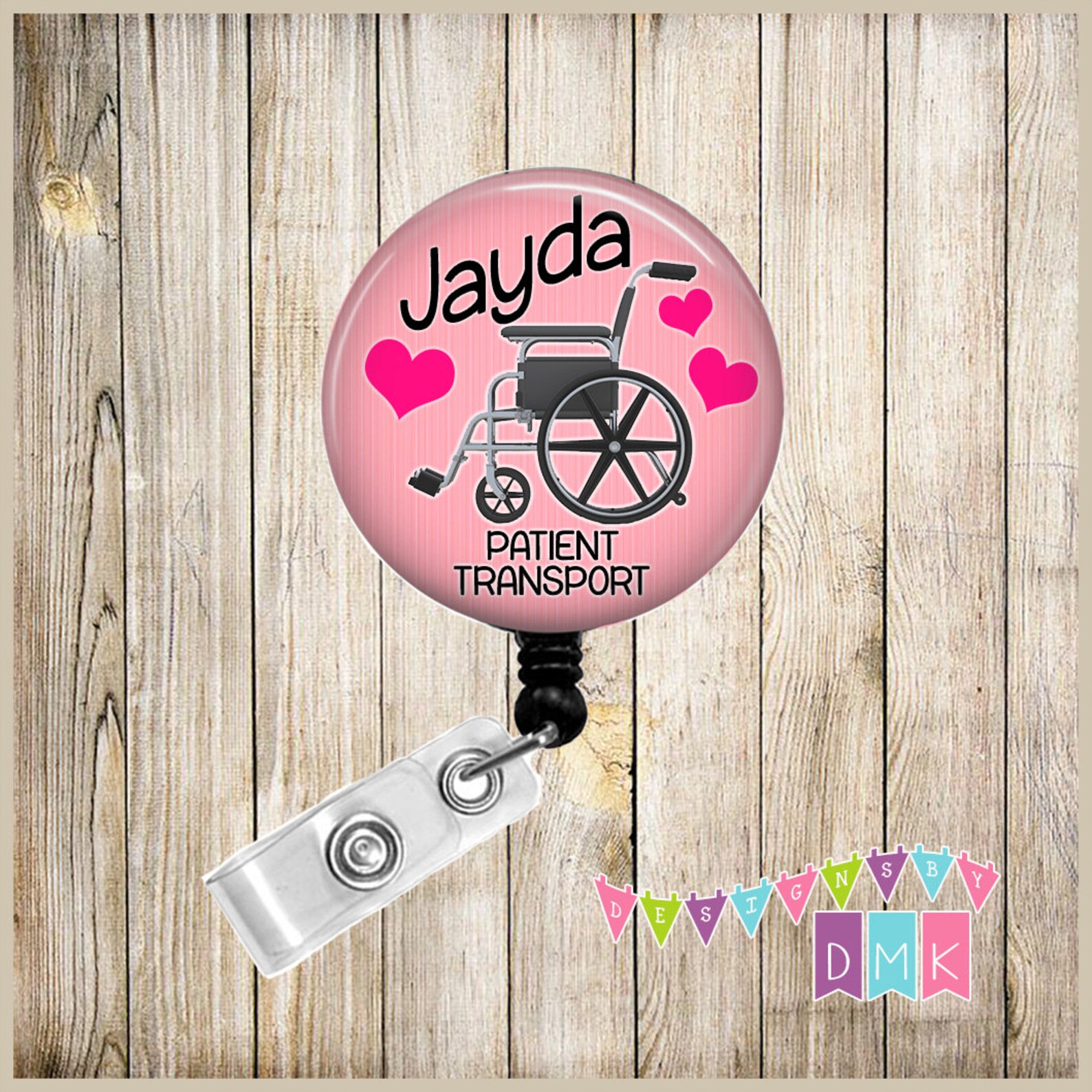 Personalized Patient Transport Pink With Hearts Button - Etsy